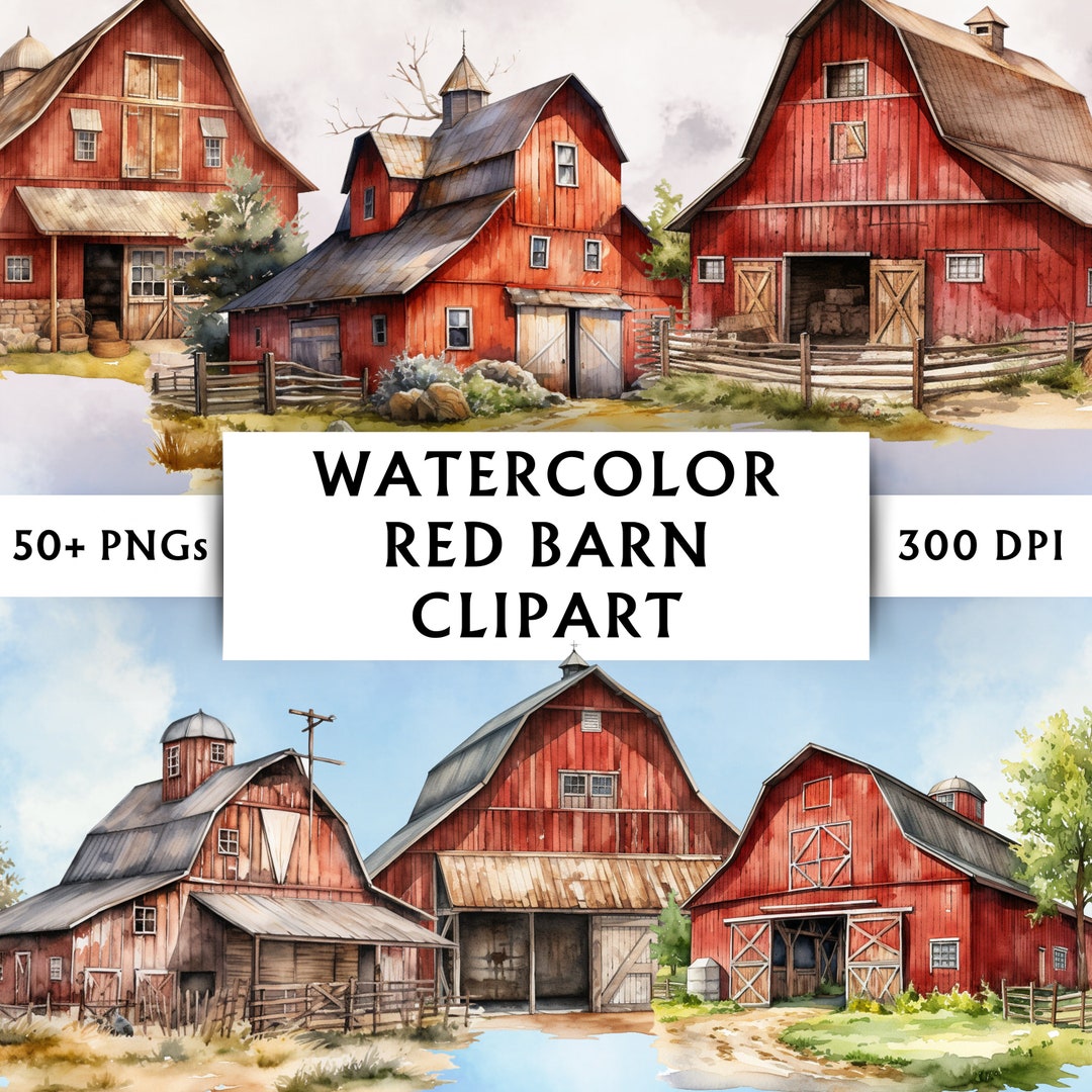 Watercolor Red Barn Clipart - Farm Clipart Bundle - Farming Barn ...