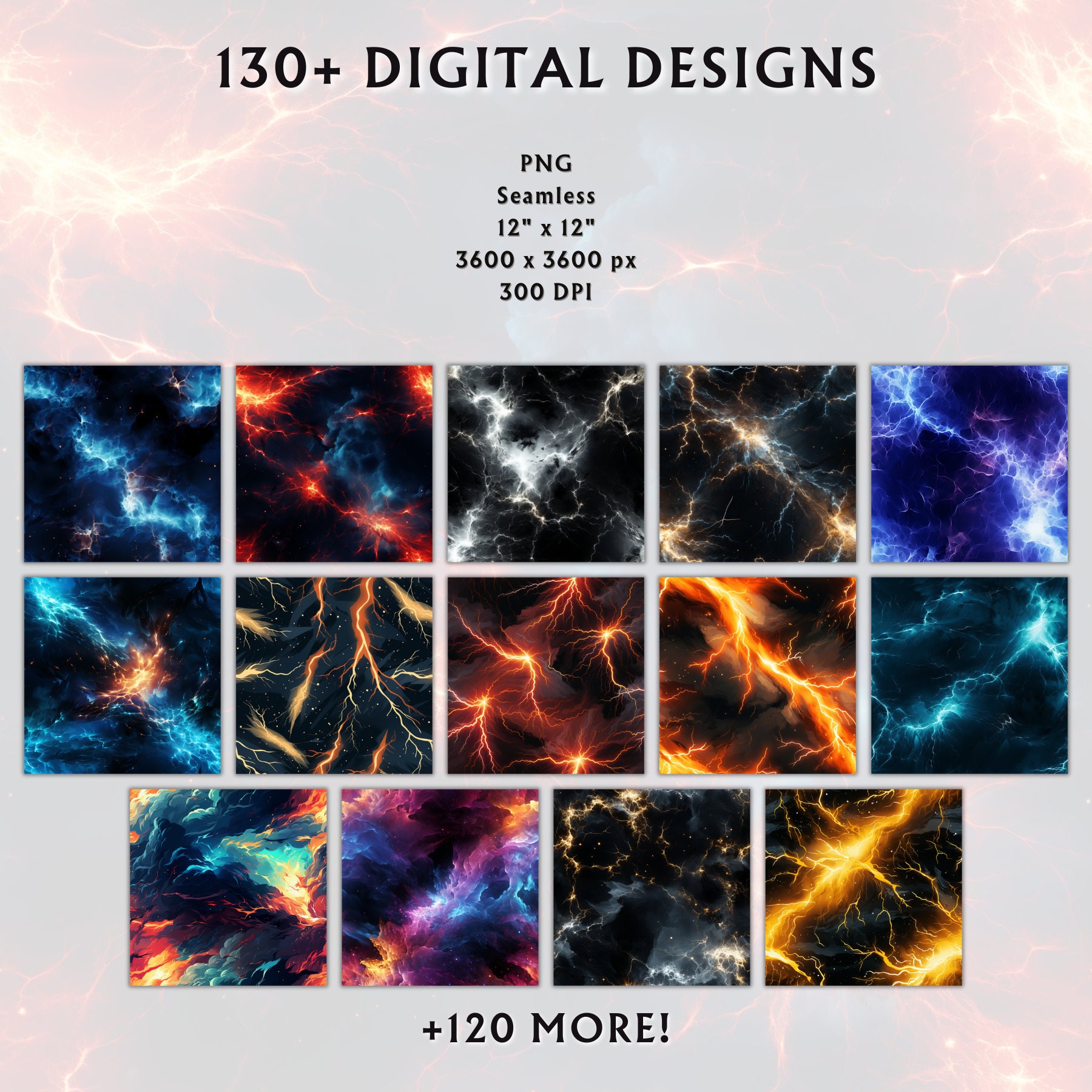 Crackling Energy Digital Papers Seamless Paper Celestial Lightning ...