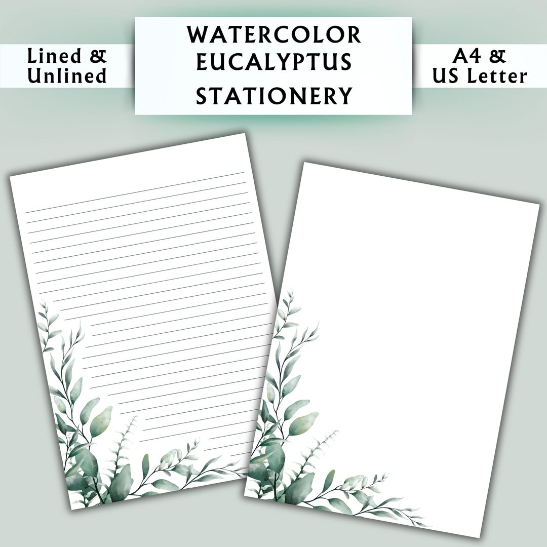 Watercolor Eucalyptus Stationery - Printable Stationery - Digital ...