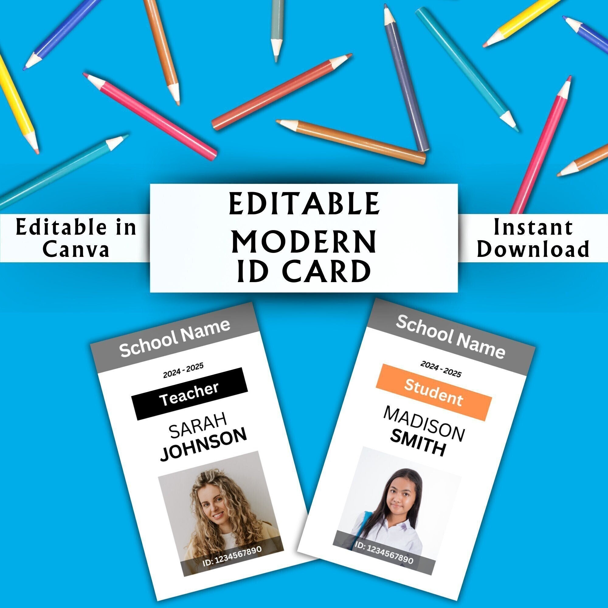 Editable Modern Teacher ID Card Template Printable Identification Cards ...