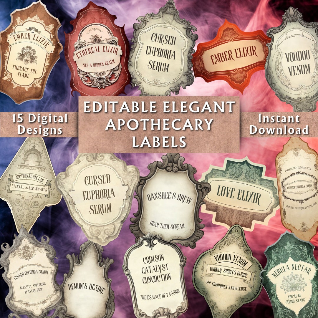 Editable Elegant Apothecary Labels - Printable Apothecary Bottle Labels - Custom Vintage Potion ...