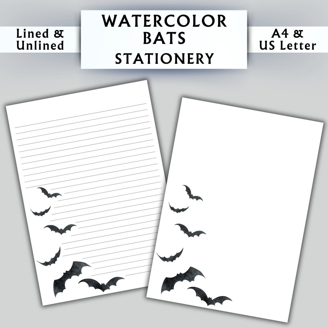Watercolor Bats Stationery - Printable Stationery - Digital Watercolor ...