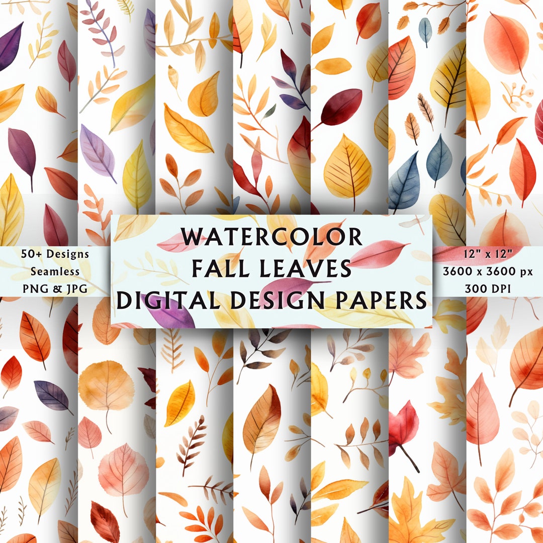 Watercolor Fall Leaves Digital Papers - Autumn Leaf - Fall Leaf ...