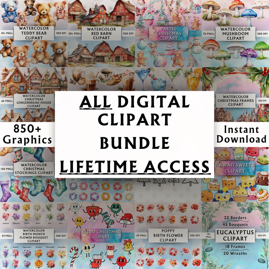 ALL Digital Clipart Graphics BUNDLE Lifetime Access - Digital Sticker ...