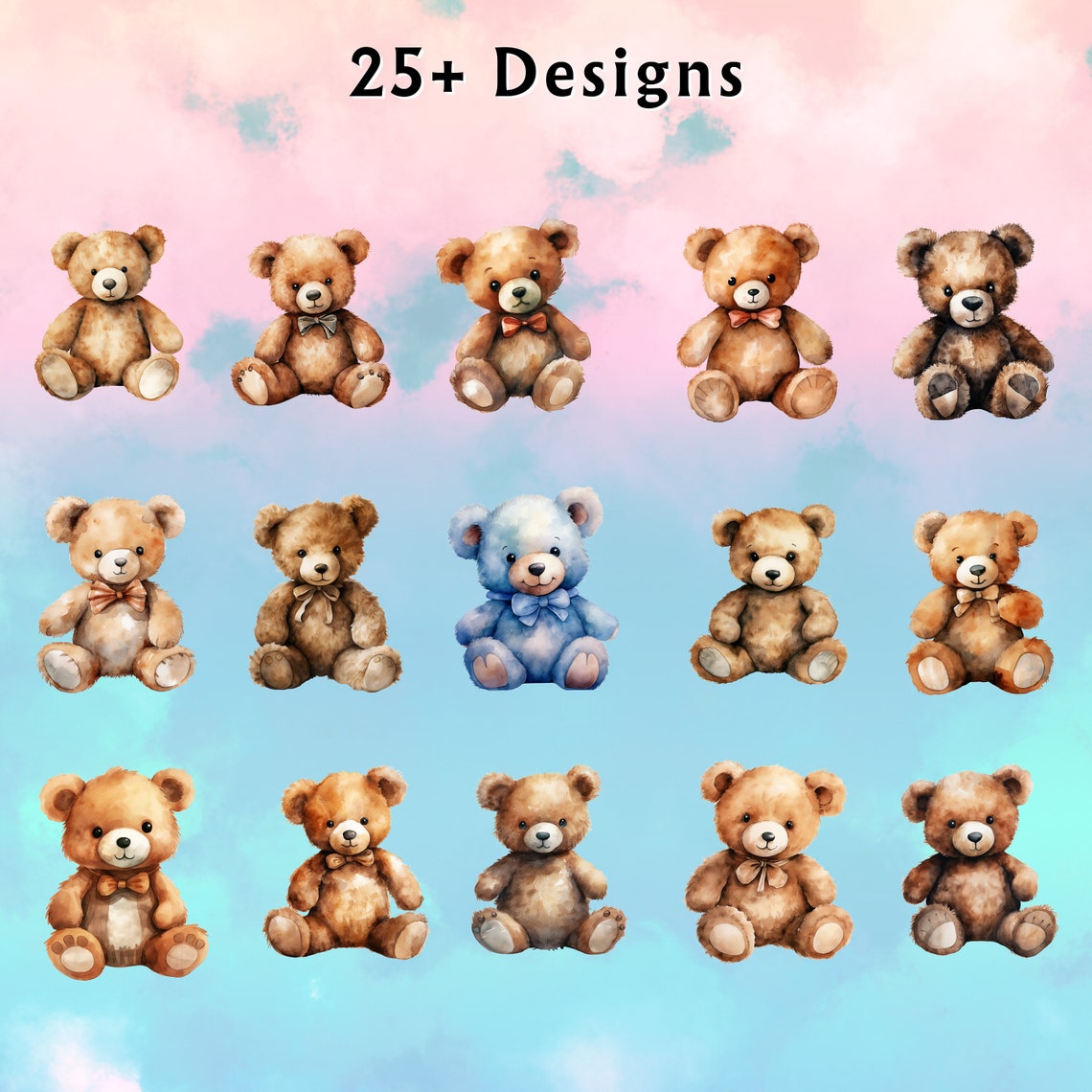 Watercolor Teddy Bear Clipart Bundle Nursery Bear Clipart - Etsy