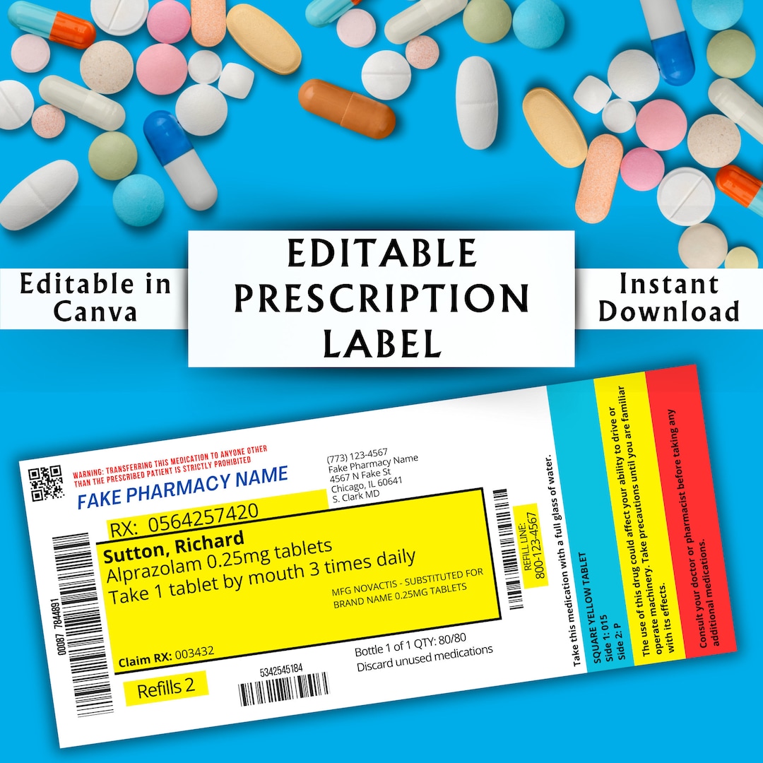Editable Prescription Label Template - Printable Editable Horizontal RX ...