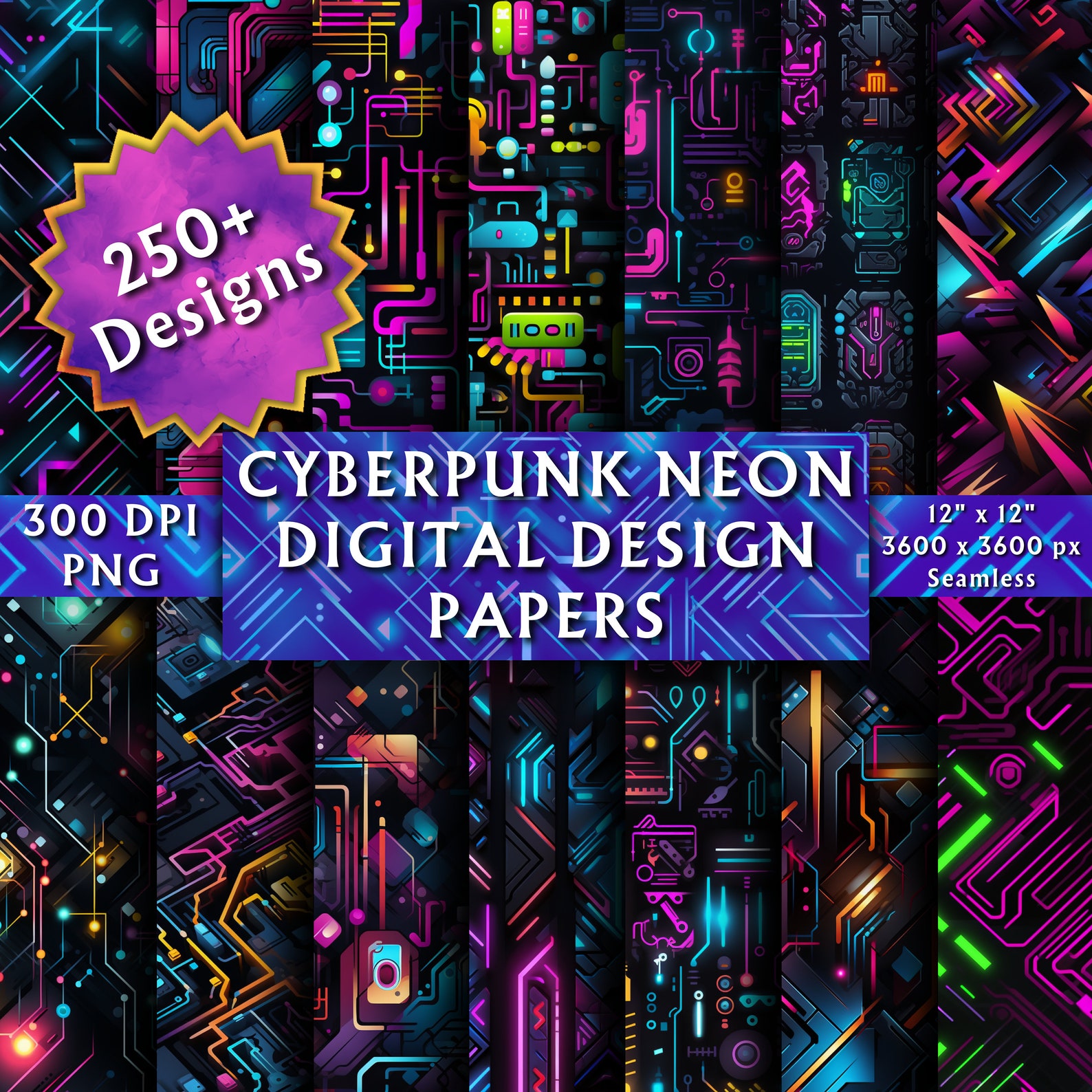 Cyberpunk Neon Digital Papers Seamless Paper Cyberpunk Design Textures ...