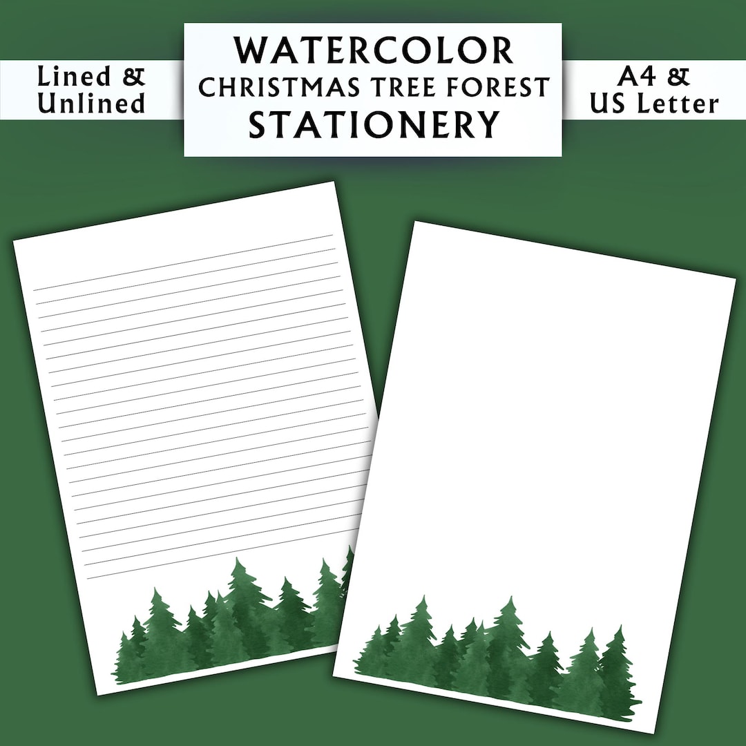 Watercolor Christmas Tree Forest Stationery - Printable Stationery ...