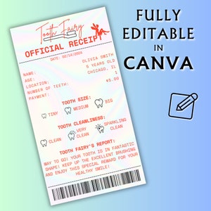 Editable Tooth Fairy Receipt Template - Printable Lost Tooth Fairy ...