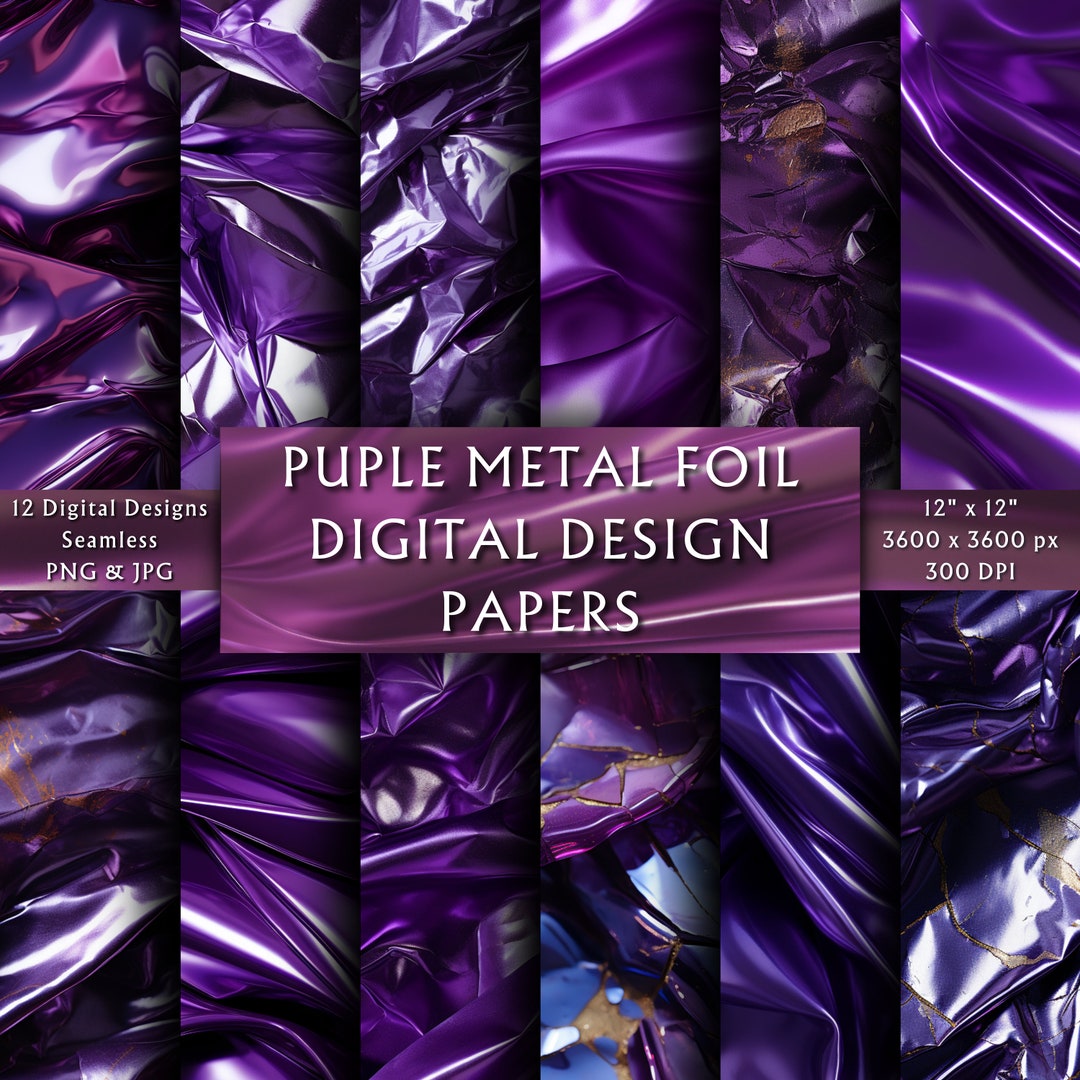 Purple Metal Foil Digital Papers - Scrapbook Papers - Seamless Patterns ...