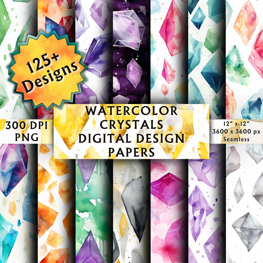 Watercolor Crystals Digital Papers - Seamless Paper - Watercolor ...