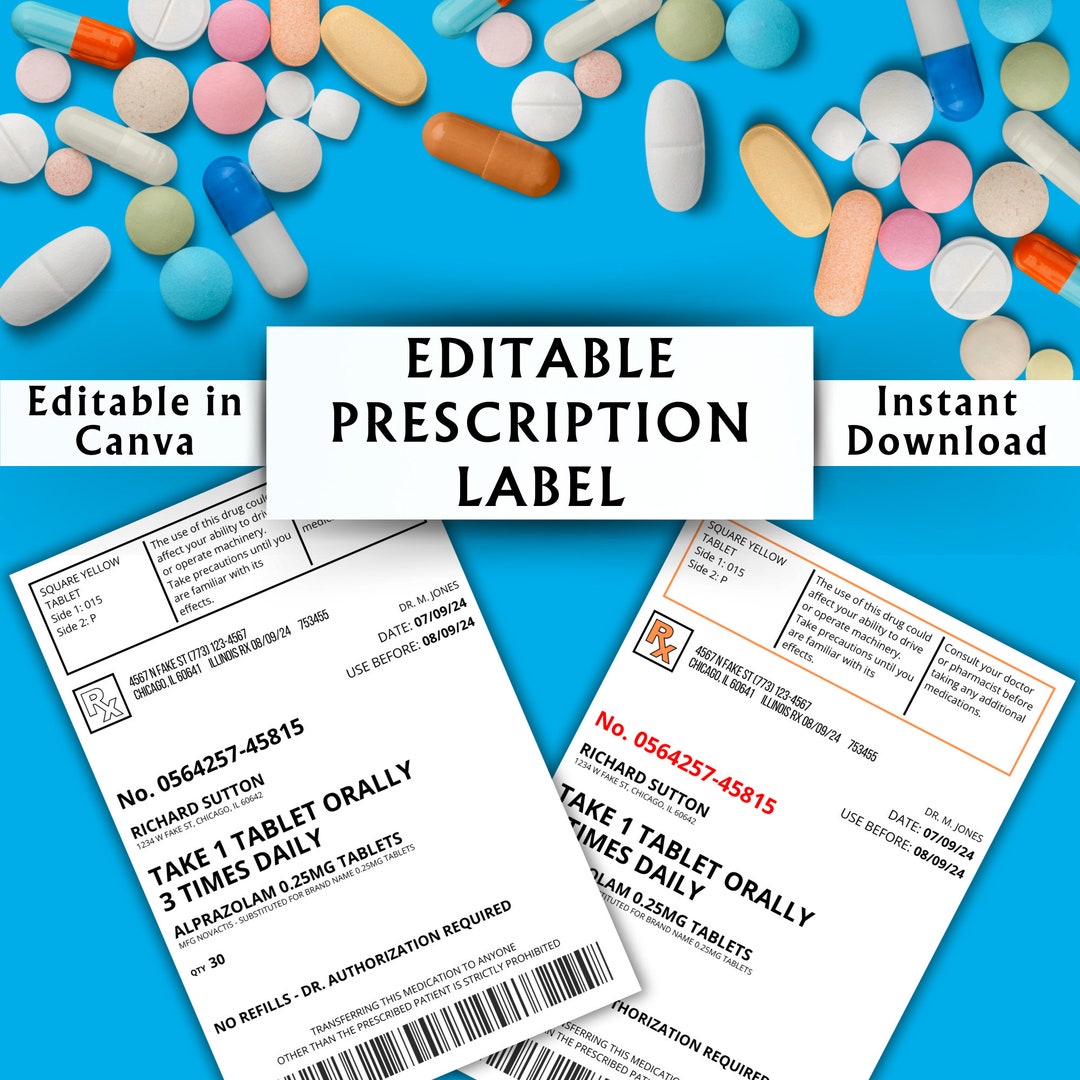 Editable Prescription Label Template - Printable Editable Vertical RX ...