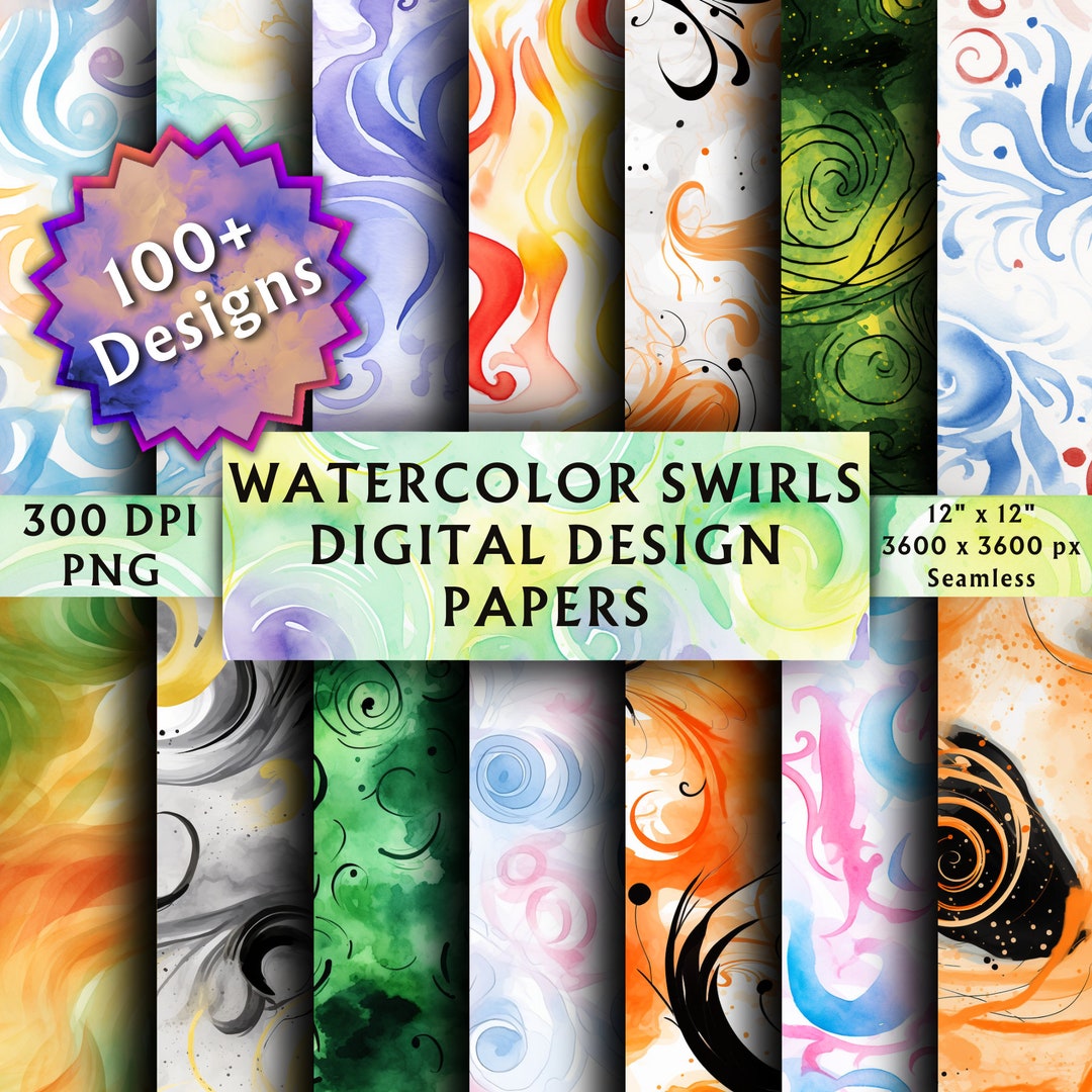 Watercolor Swirls Digital Papers - Seamless Paper - Watercolor Swirl ...