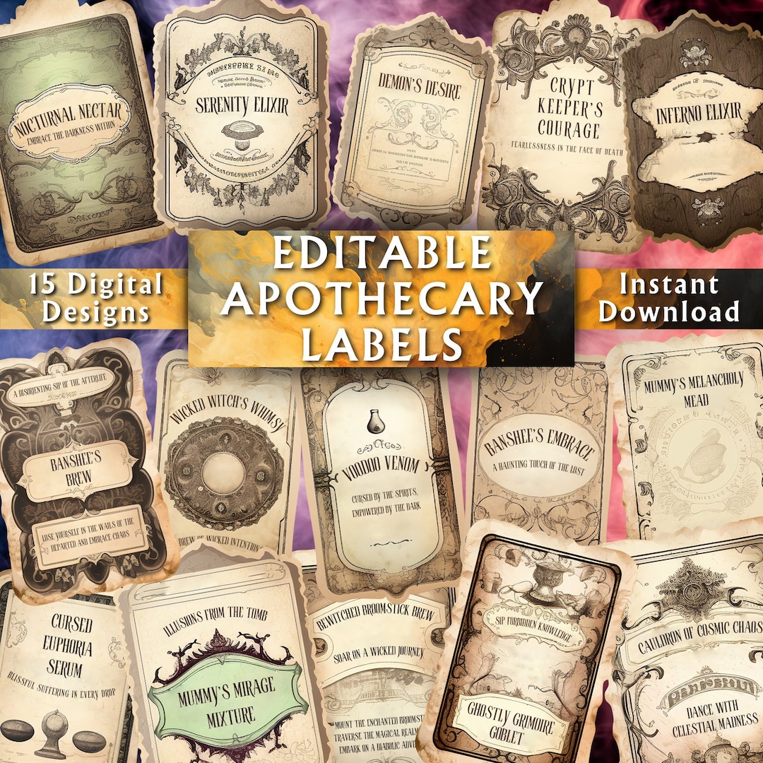 Editable Vintage Apothecary Labels - Printable Apothecary Bottle Labels - Custom Vintage Potion ...