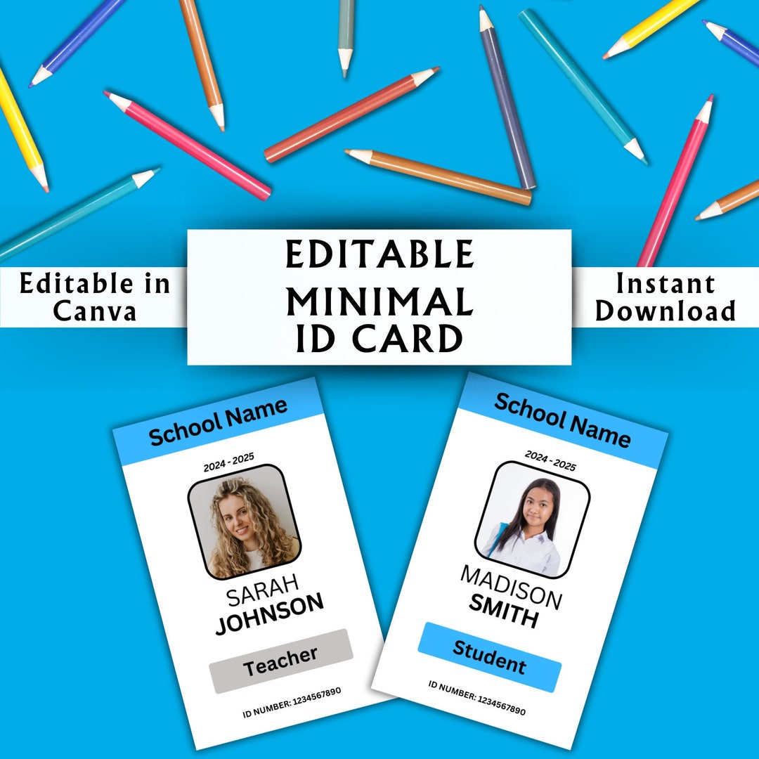 Editable Minimal Teacher ID Card Template - Printable Identification ...