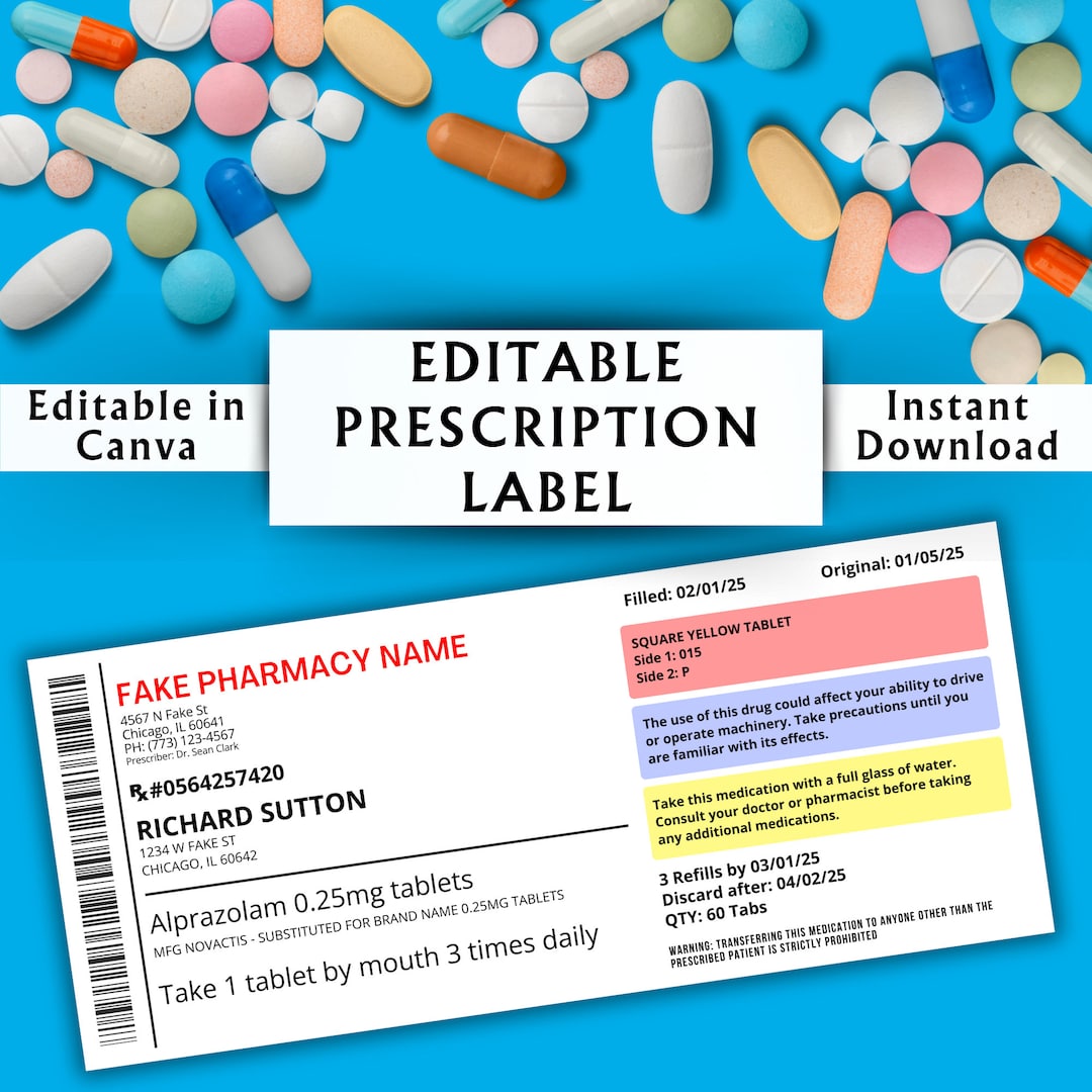 Editable Prescription Label Template Printable Editable Horizontal RX ...