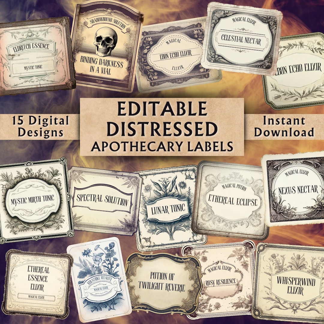 Editable Distressed Apothecary Labels - Printable Apothecary Bottle Labels - Custom Vintage ...