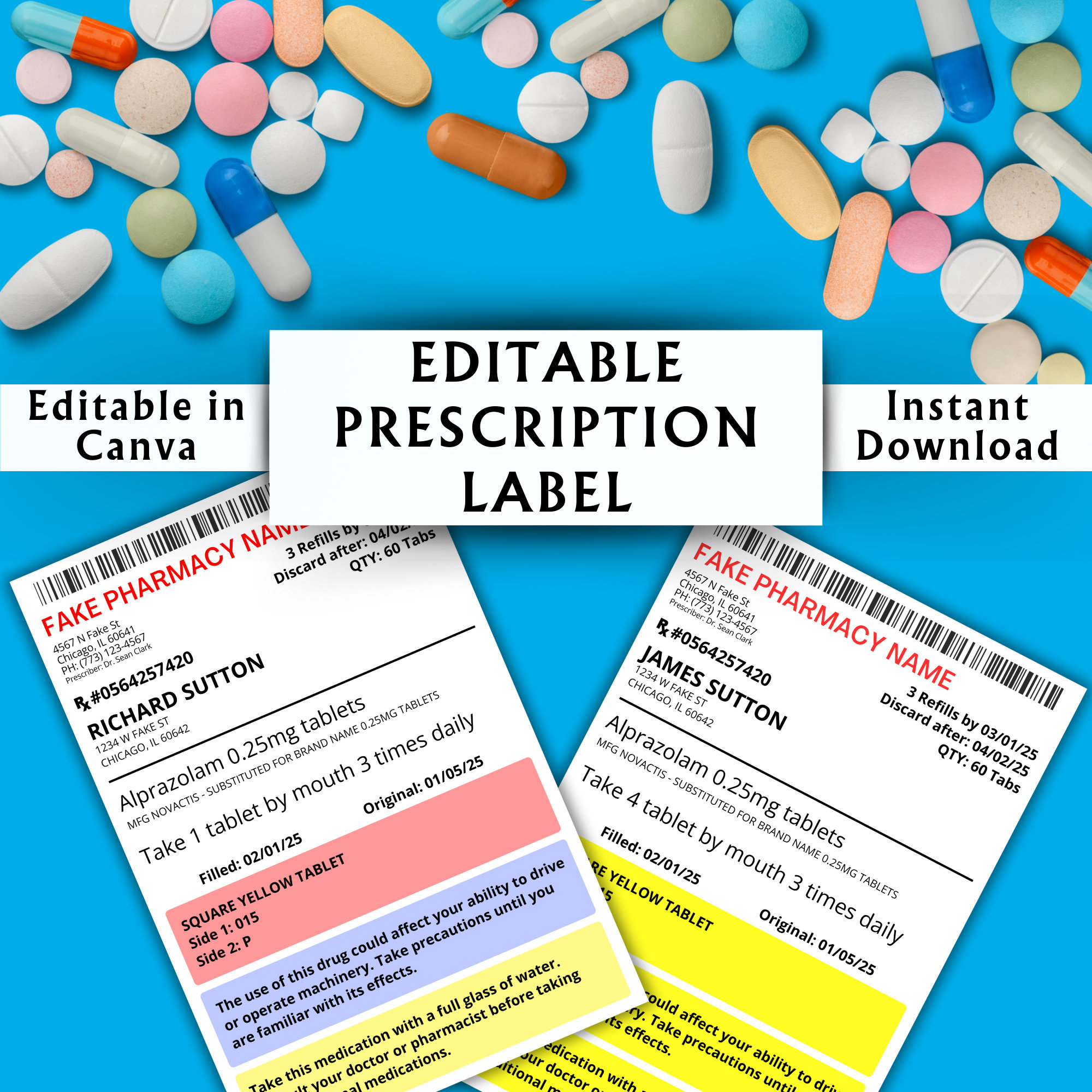 Editable Prescription Label Template Printable Editable Vertical RX ...