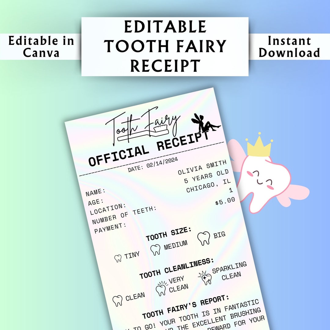 Editable Tooth Fairy Receipt Template - Printable Lost Tooth Fairy ...