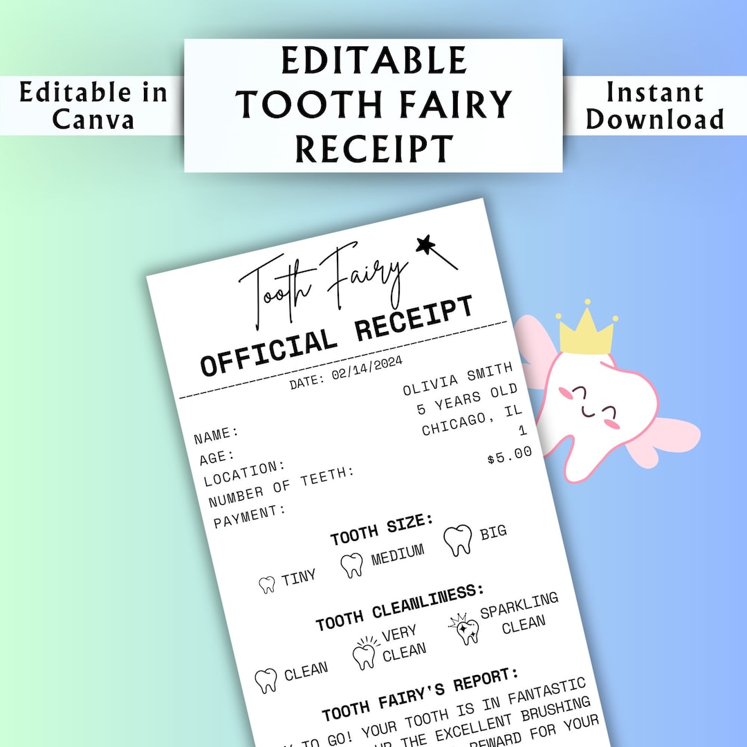 Editable Tooth Fairy Receipt Template - Printable Lost Tooth Fairy ...