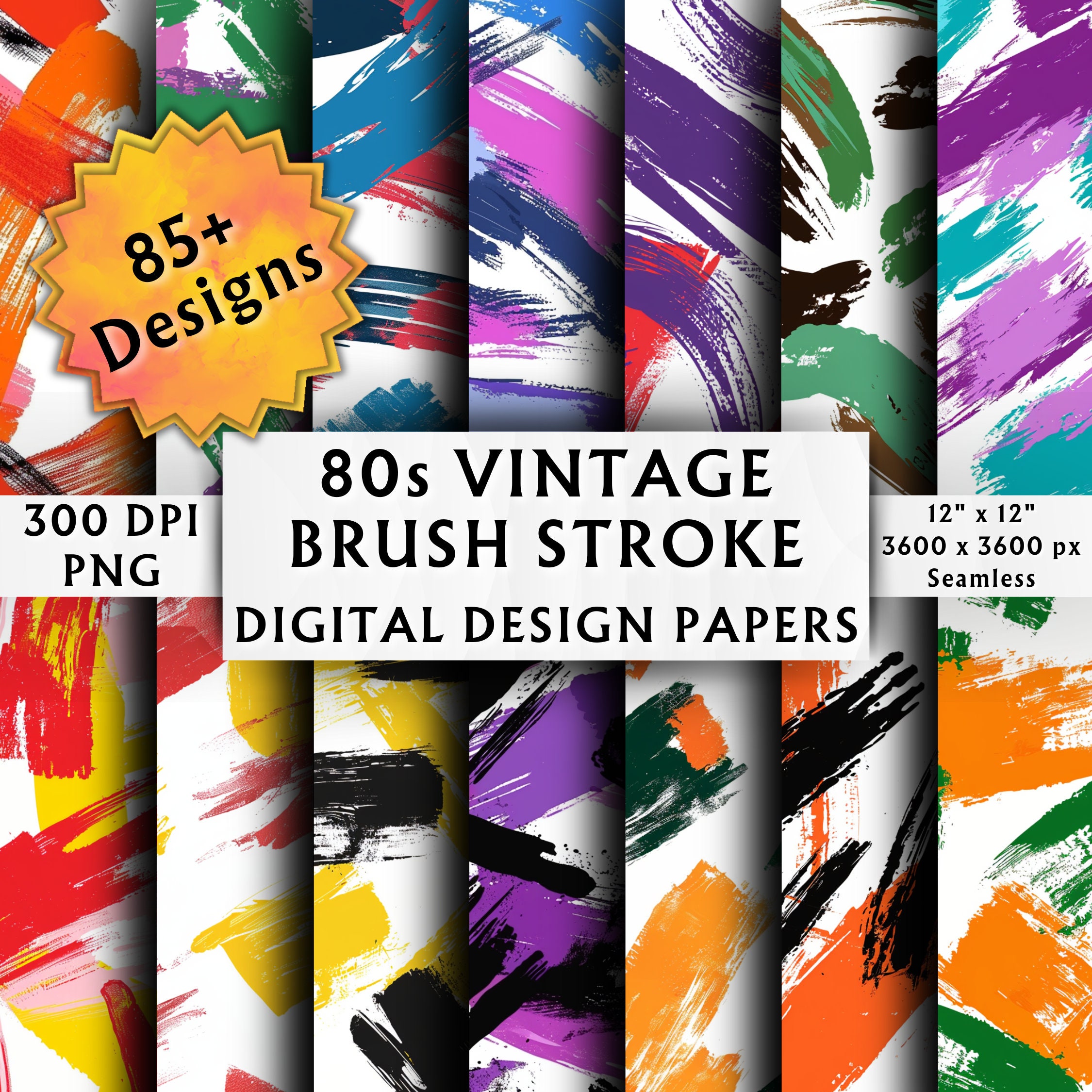 80s Vintage Brush Stroke Digital Papers Seamless Paper Retro Background ...