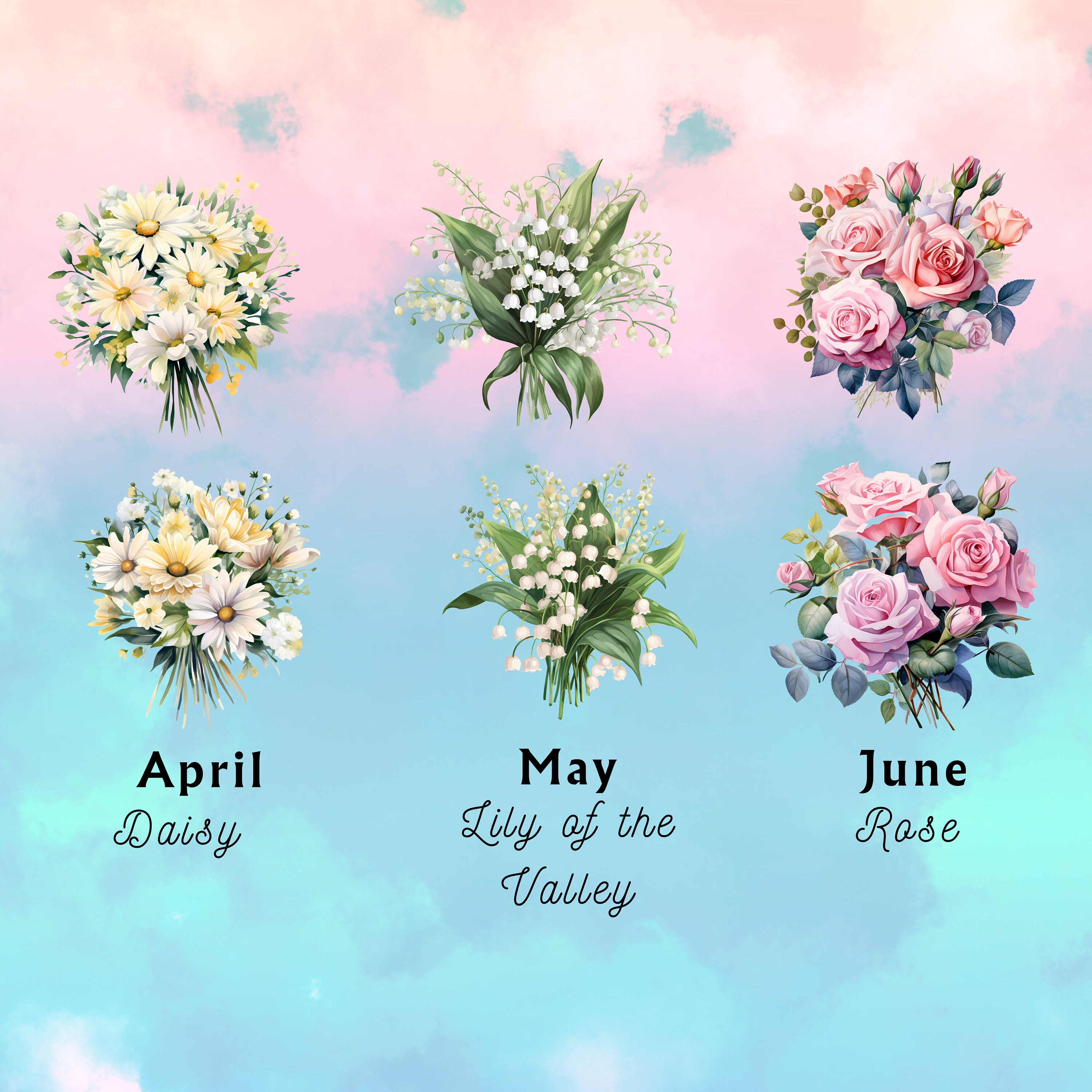 Watercolor Birth Month Flowers Clipart Bundle - Birth Flowers Clipart ...