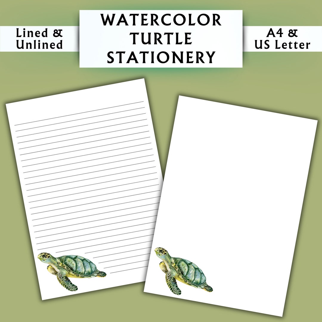 Watercolor Turtle Stationery - Printable Stationery - Digital ...