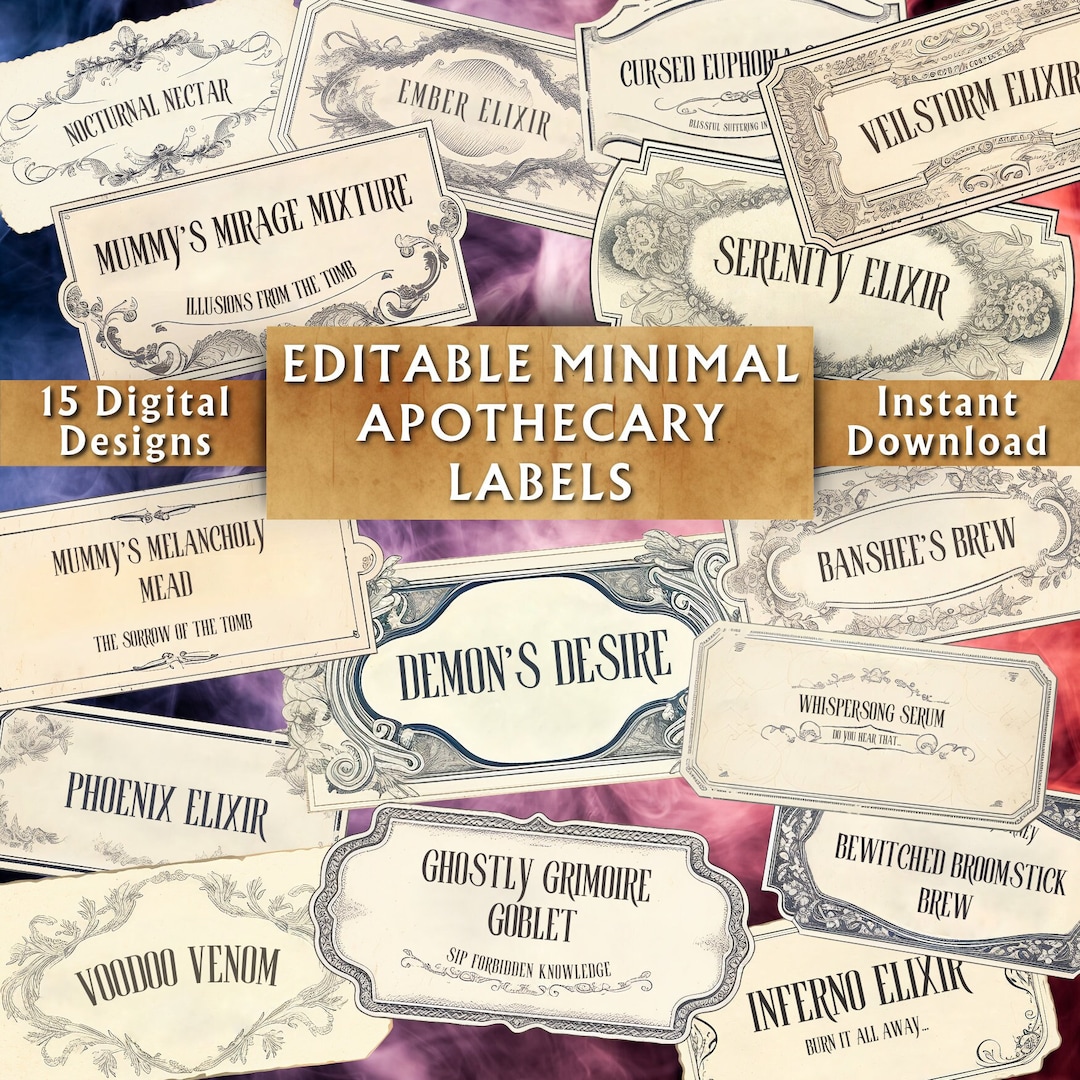 Editable Minimal Apothecary Labels - Printable Apothecary Bottle Labels ...