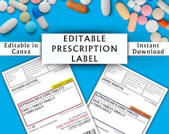 Editable Prescription Label Template Printable Editable Horizontal RX ...