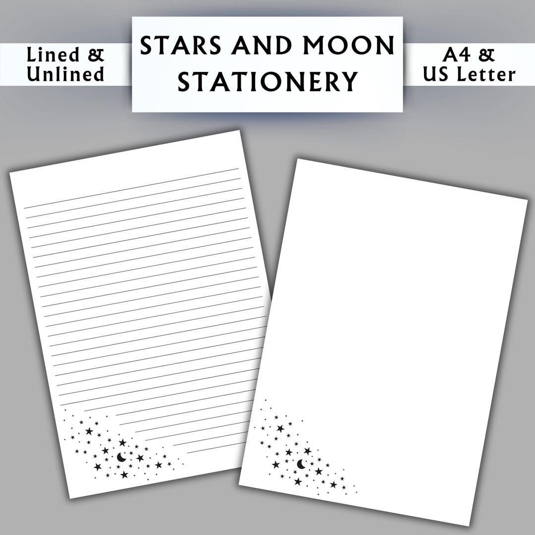 Stars and Moon Stationery - Printable Stationery - Digital Black ...