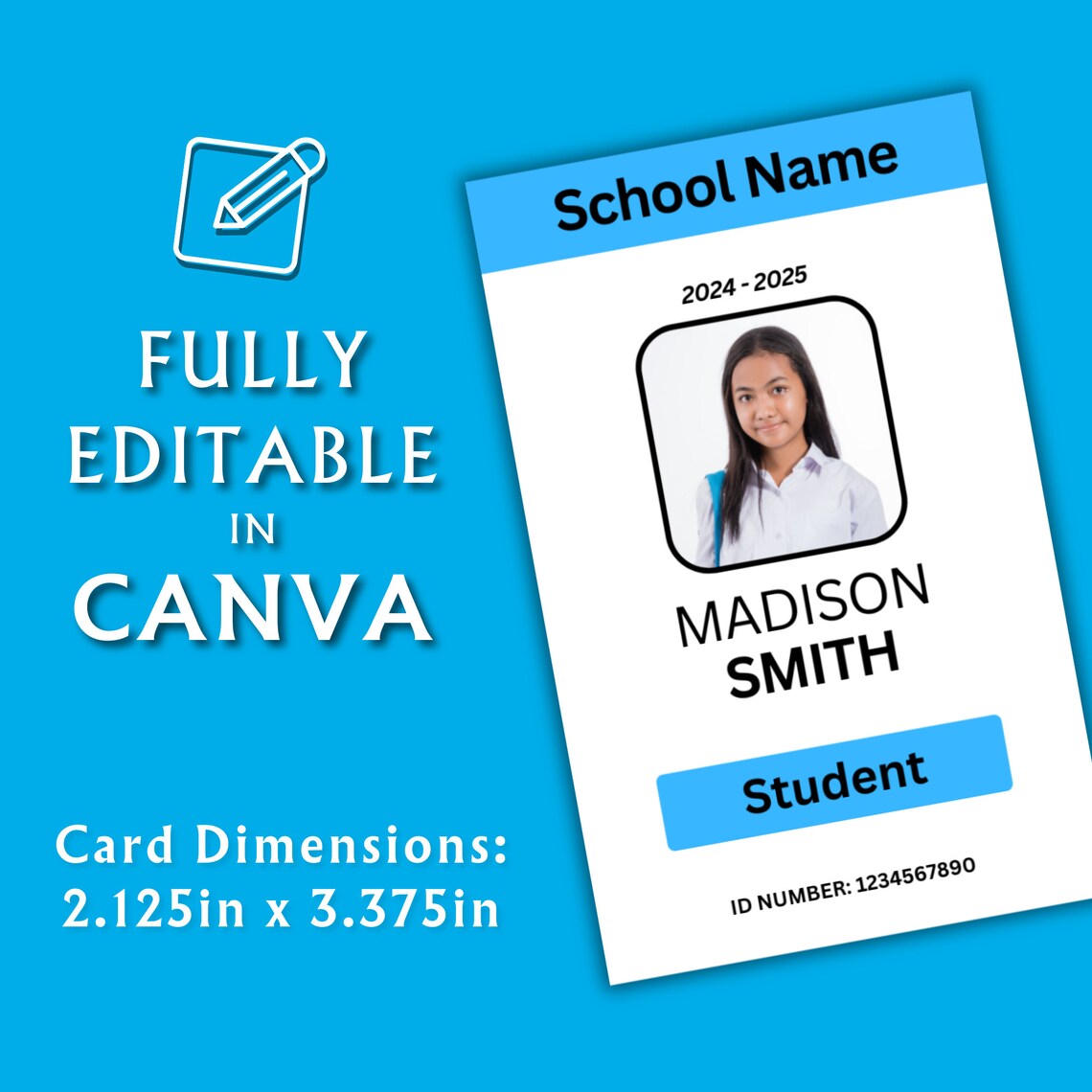 Editable Minimal Teacher ID Card Template Printable Identification ...