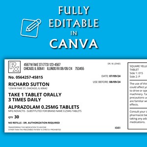 Editable Prescription Label Template - Printable Editable Horizontal RX ...