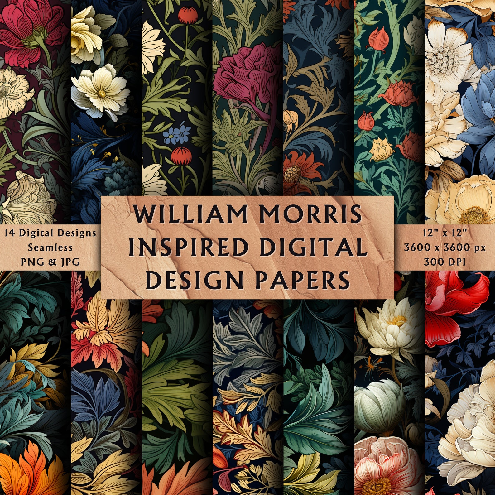 William Morris Inspired Digital Papers - Scrapbook Papers - Seamless ...