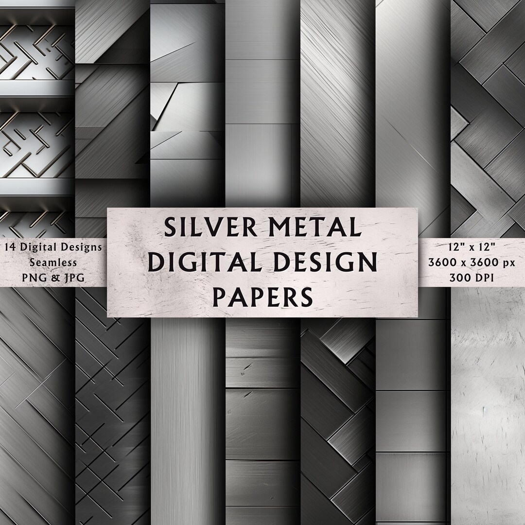 Silver Metal Digital Papers - Scrapbook Papers - Seamless Patterns ...