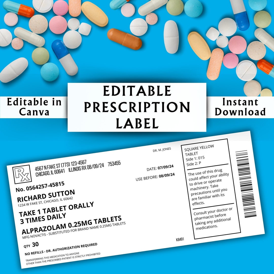 Editable Prescription Label Template - Printable Editable Horizontal RX ...