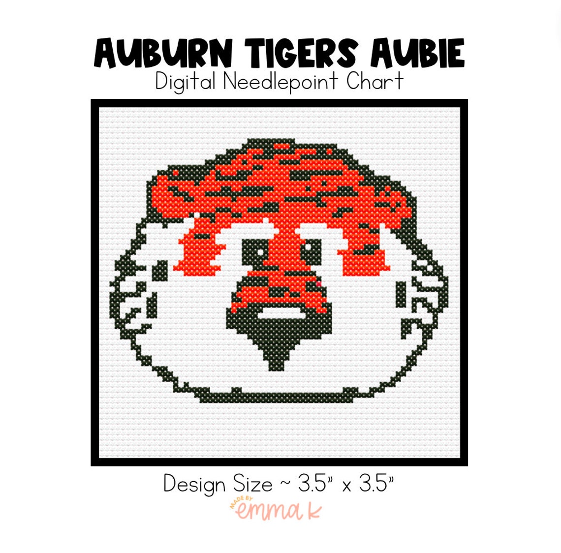 Aubie Auburn Tigers Digital Needlepoint Stitch Chart | 18 Mesh - Etsy