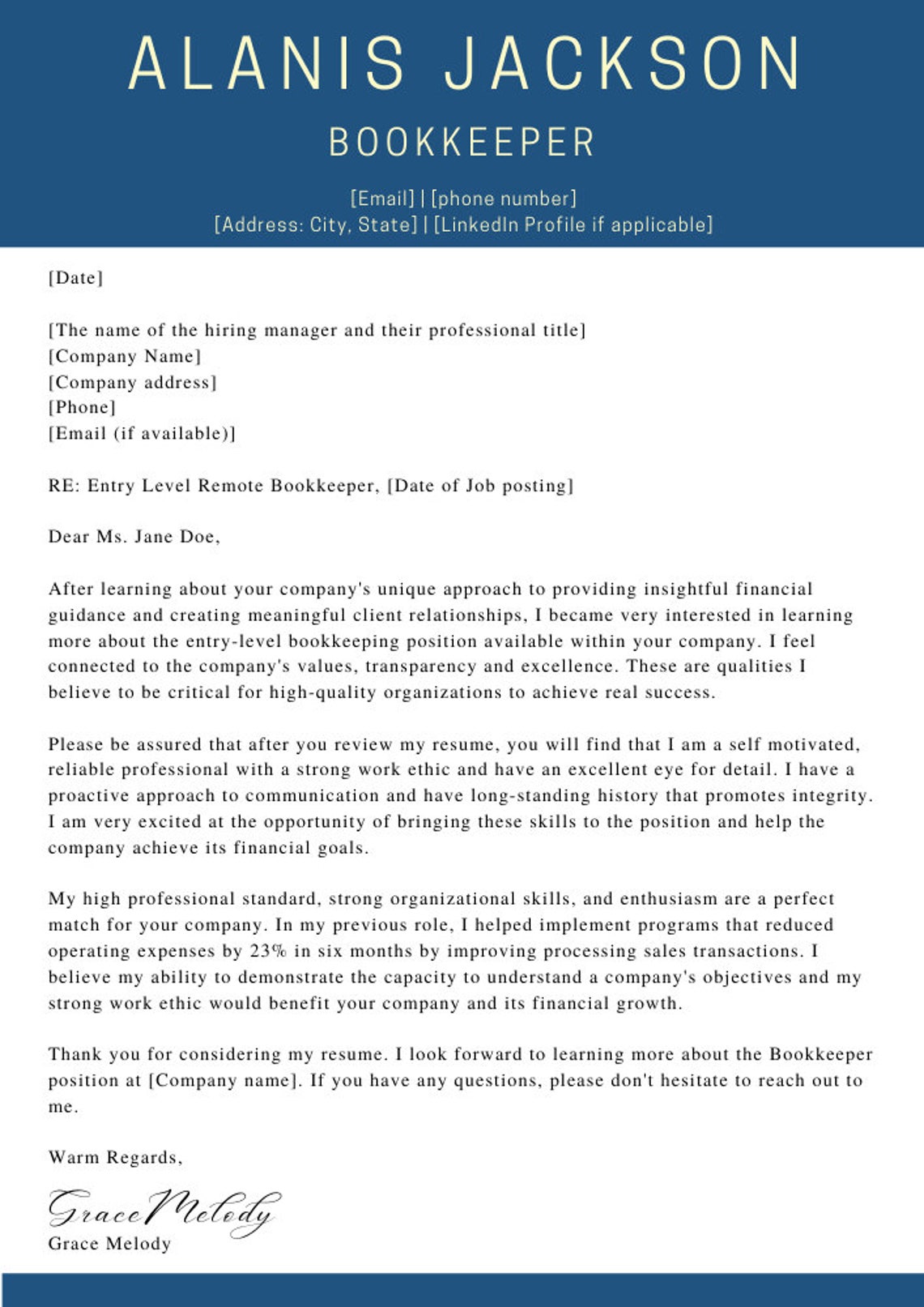 Cover Letter & Resume for Bookkeepers and Accountants | Professionally ...