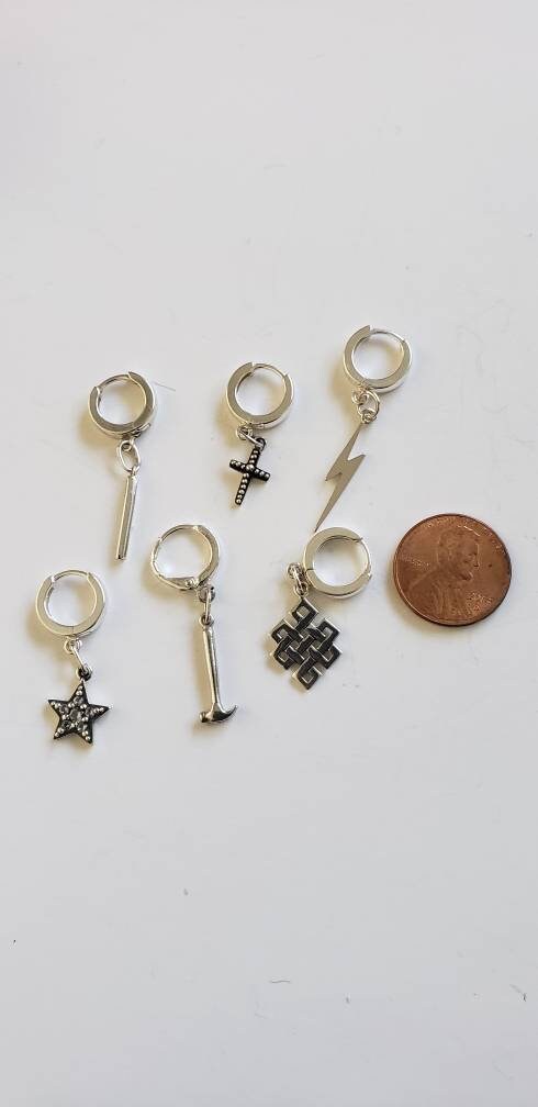 Sterling Silver Dangle Earrings - Star, Cross, Cloud, Hammer, Lightning ...