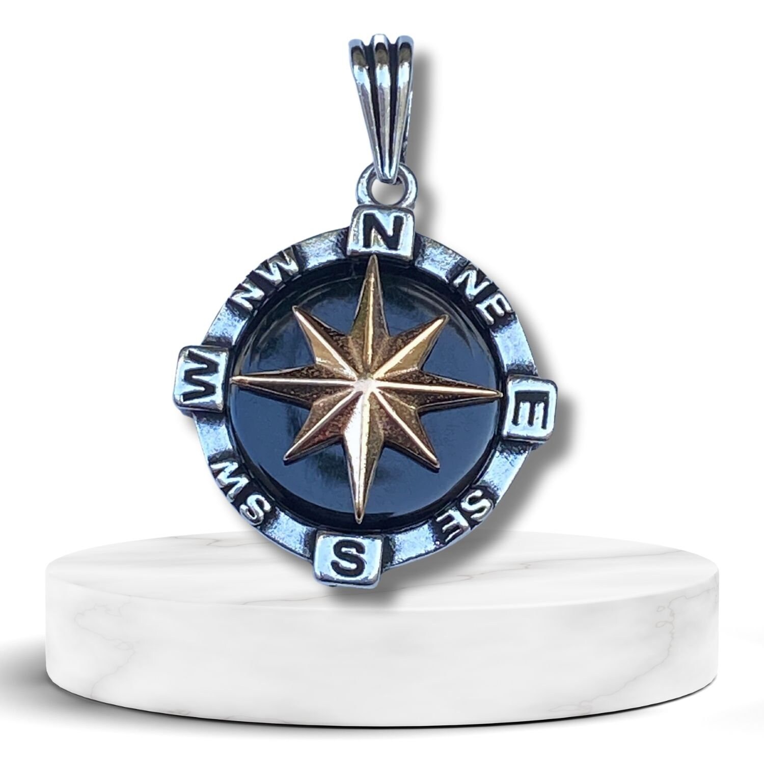 Gold North Star Compass Pendant: 925 Sterling Silver Unisex Jewelry - Etsy