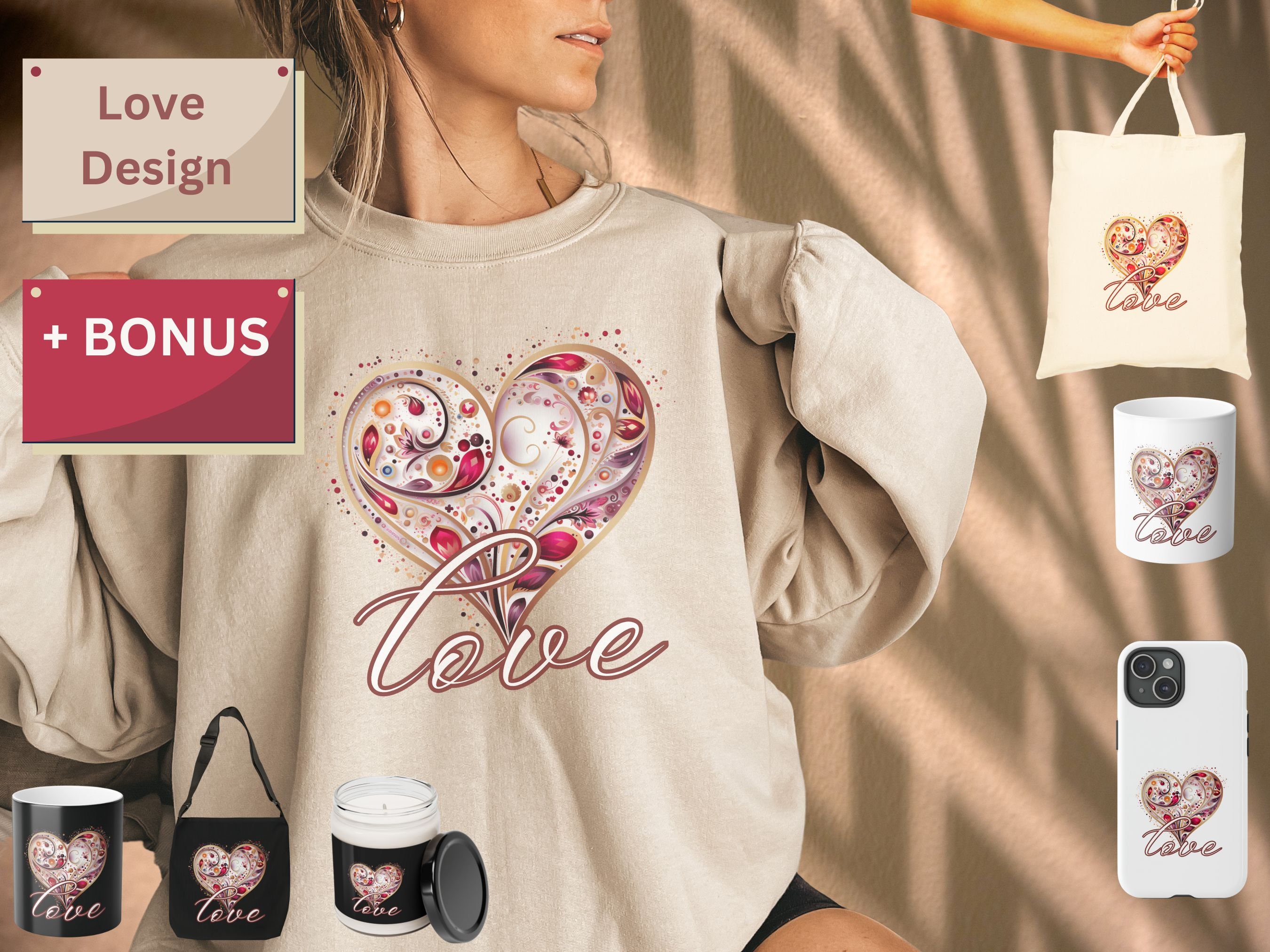 Large Heart Love Boho Sublimination PNG for Mom Valentines Girlfriend ...