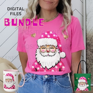 Santa PNG BUNDLE Christmas Cute Pink Santa Claus 10 Shirt Digital ...