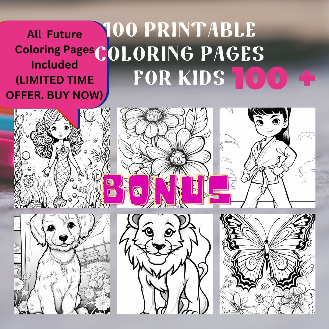 100 Printable Coloring Pages for Kids BUNDLE + BIG BONUS - Etsy
