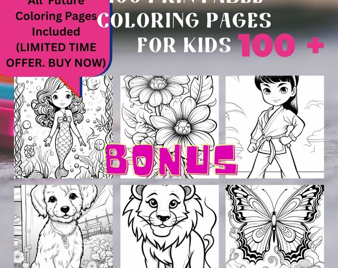 100 Printable Coloring Pages for Kids BUNDLE BIG BONUS - Etsy