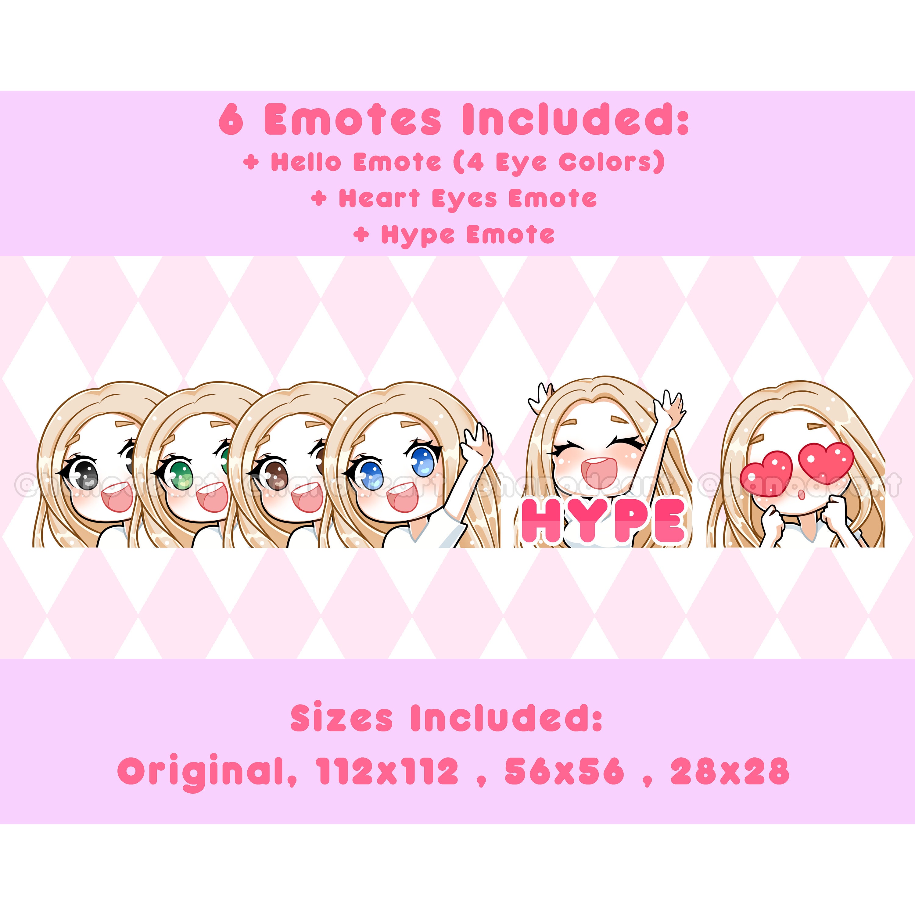 Twitch Emotes Starter Kit - Hello, Heart Eyes, Hype (blonde) - Etsy