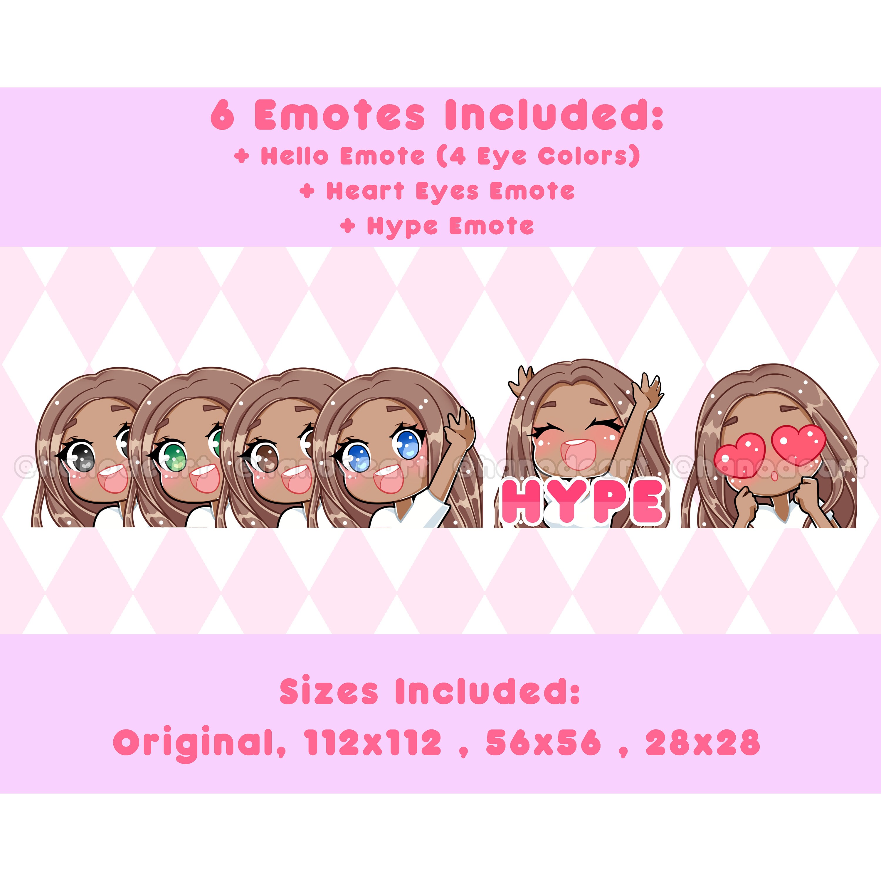 Twitch Emotes Starter Kit Hola, Ojos de Corazón, Hype Pelo Marrón ...