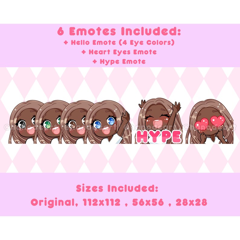 Twitch Emotes Starter Kit - Hello, Heart Eyes, Hype (brown Hair) - Etsy