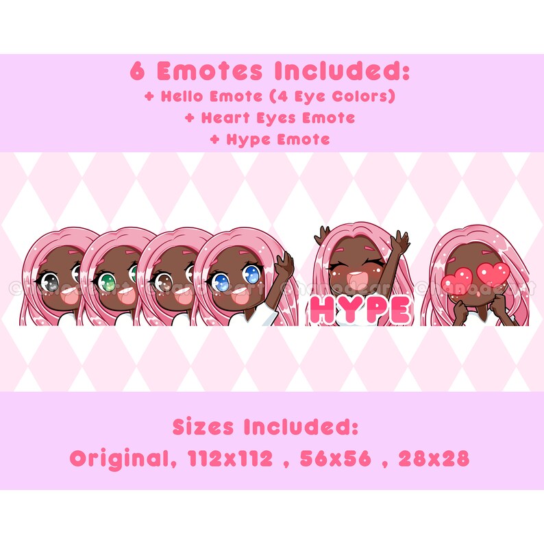 Twitch Emotes Starter Kit - Hello, Heart Eyes, Hype (pink Hair) - Etsy