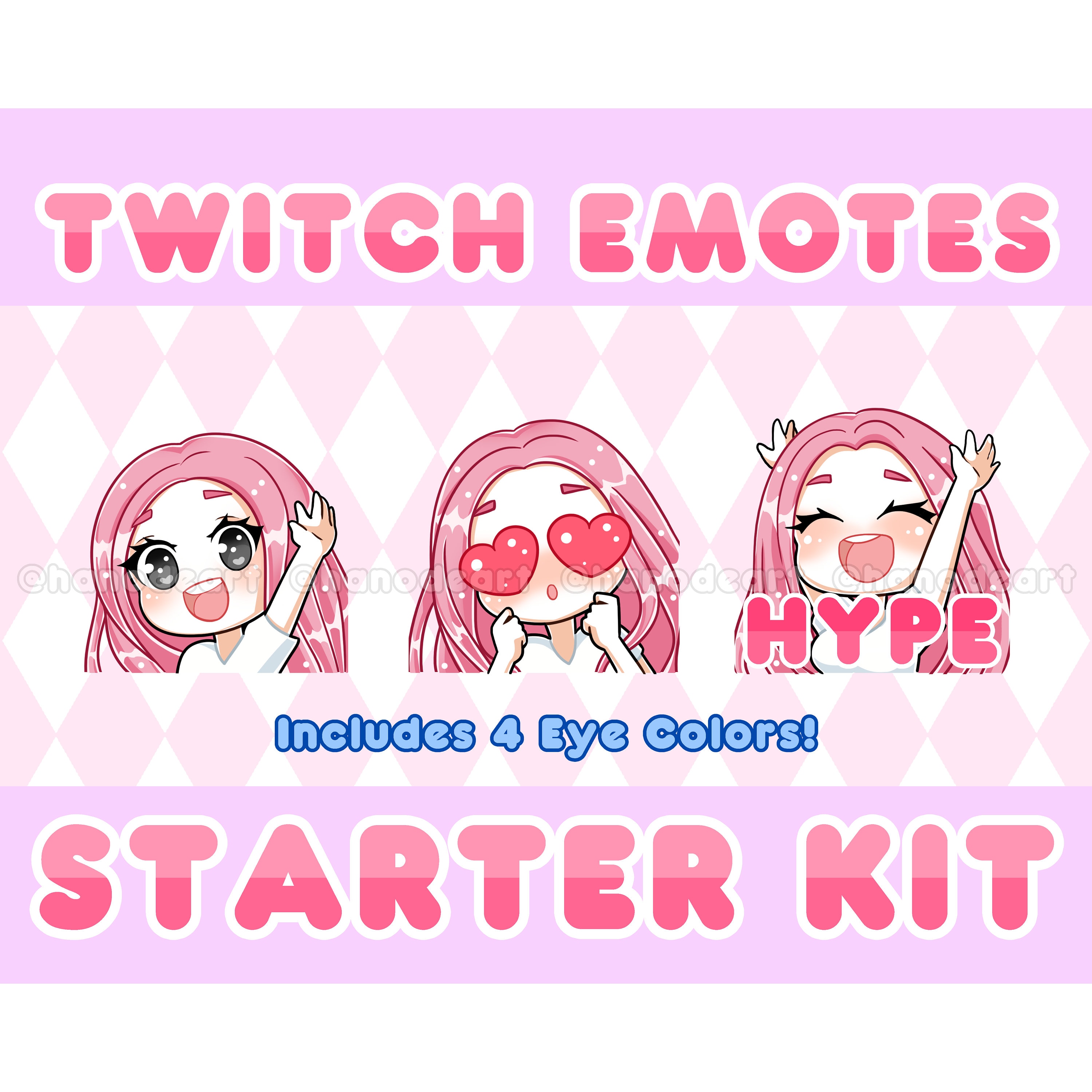 Twitch Emotes Starter Kit - Hello, Heart Eyes, Hype (pink Hair) - Etsy