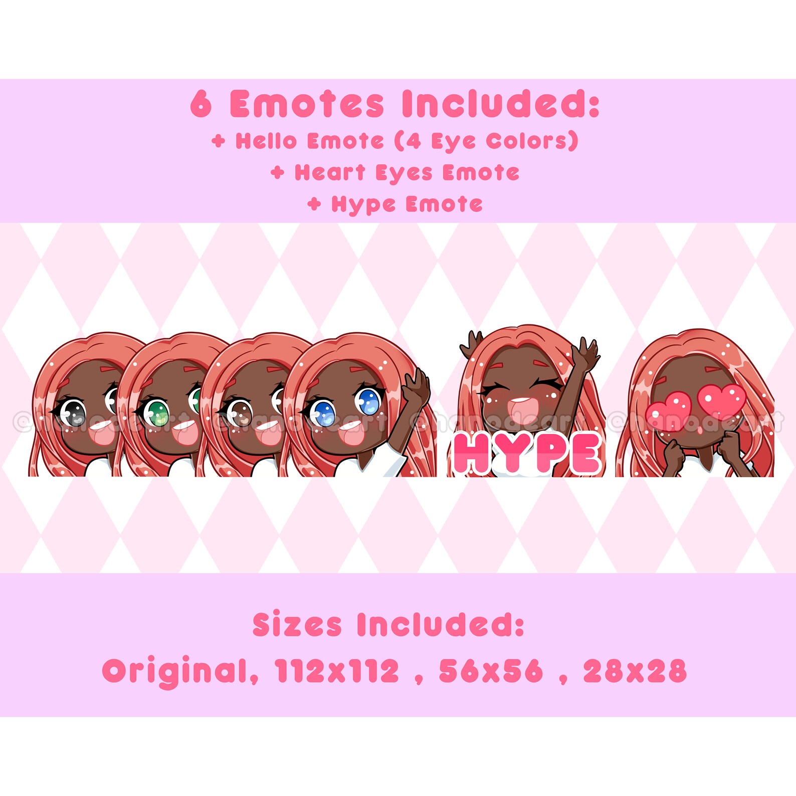 Twitch Emotes Starter Kit Hello Heart Eyes Hype red Hair | Etsy