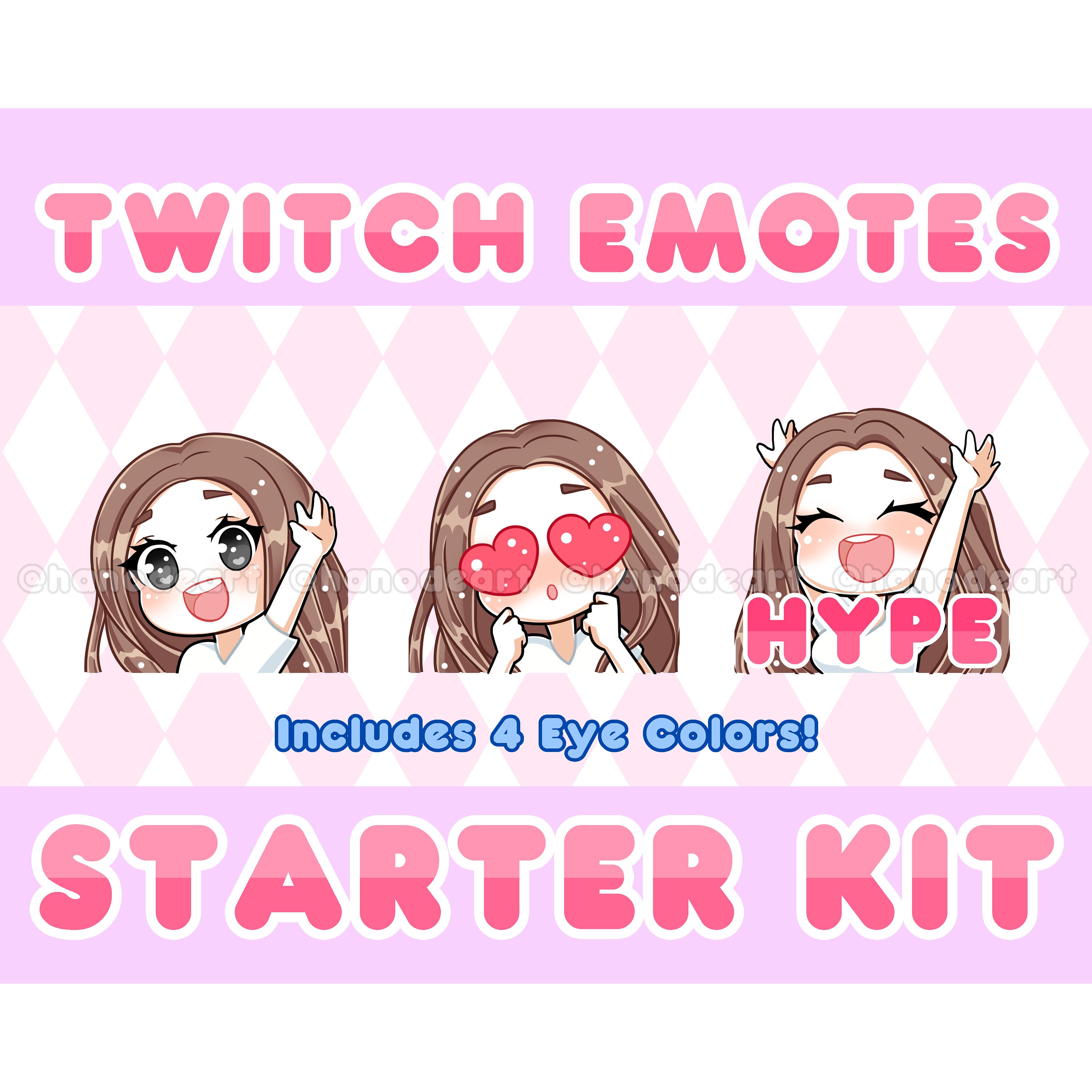 Twitch Emotes Starter Kit - Hello, Heart Eyes, Hype (brown Hair) - Etsy